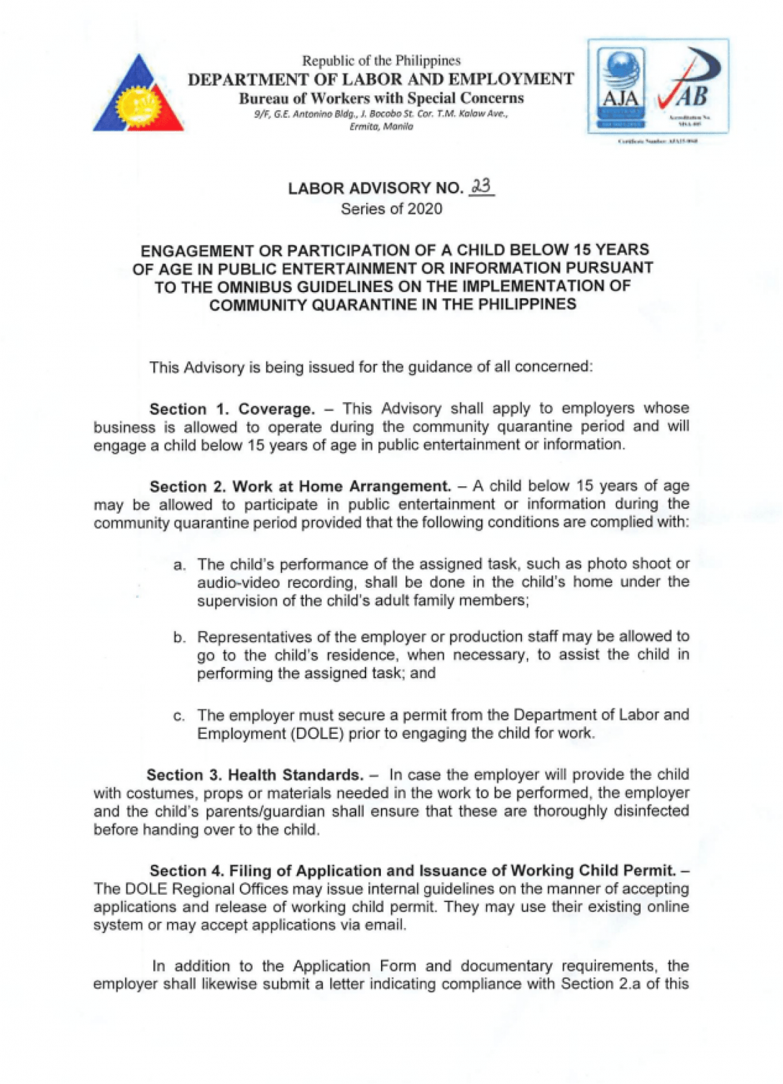 DOLE Issuances - Batang Malaya