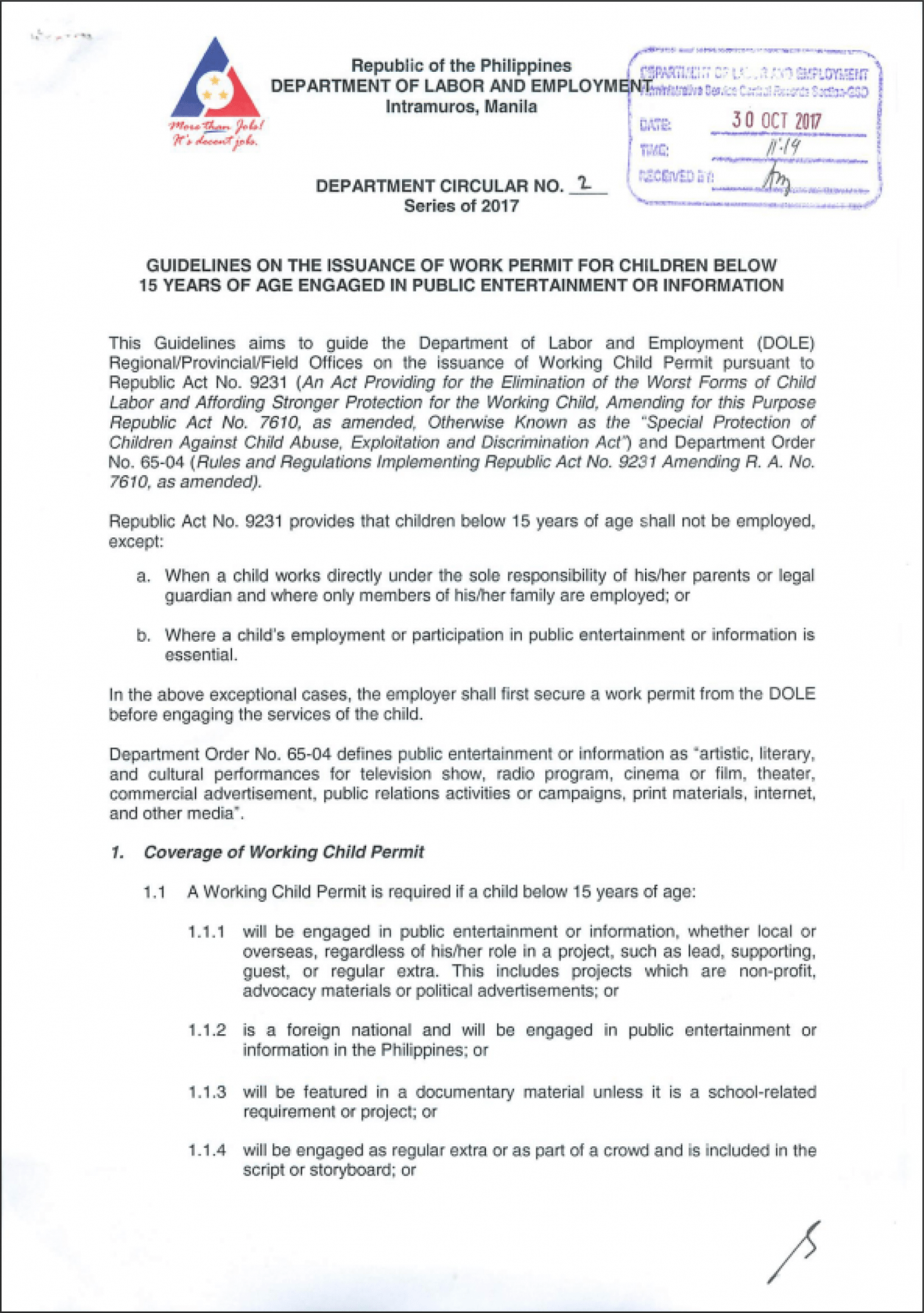 DOLE Issuances - Batang Malaya