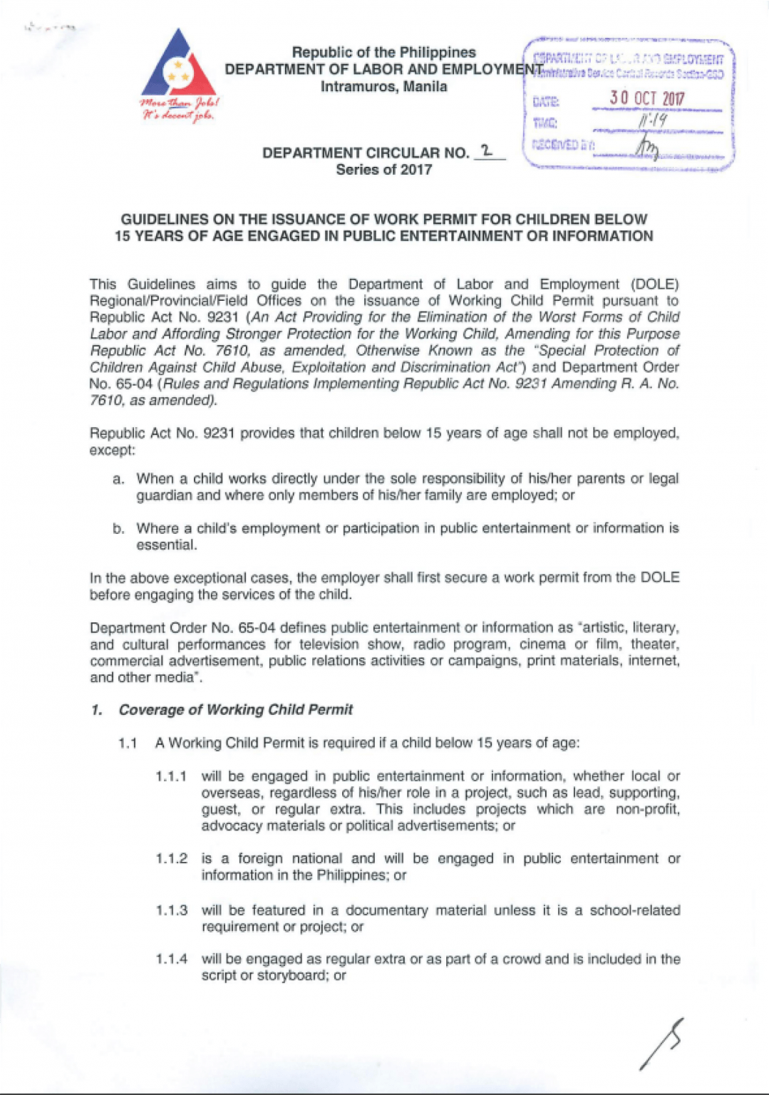 DOLE Issuances - Batang Malaya