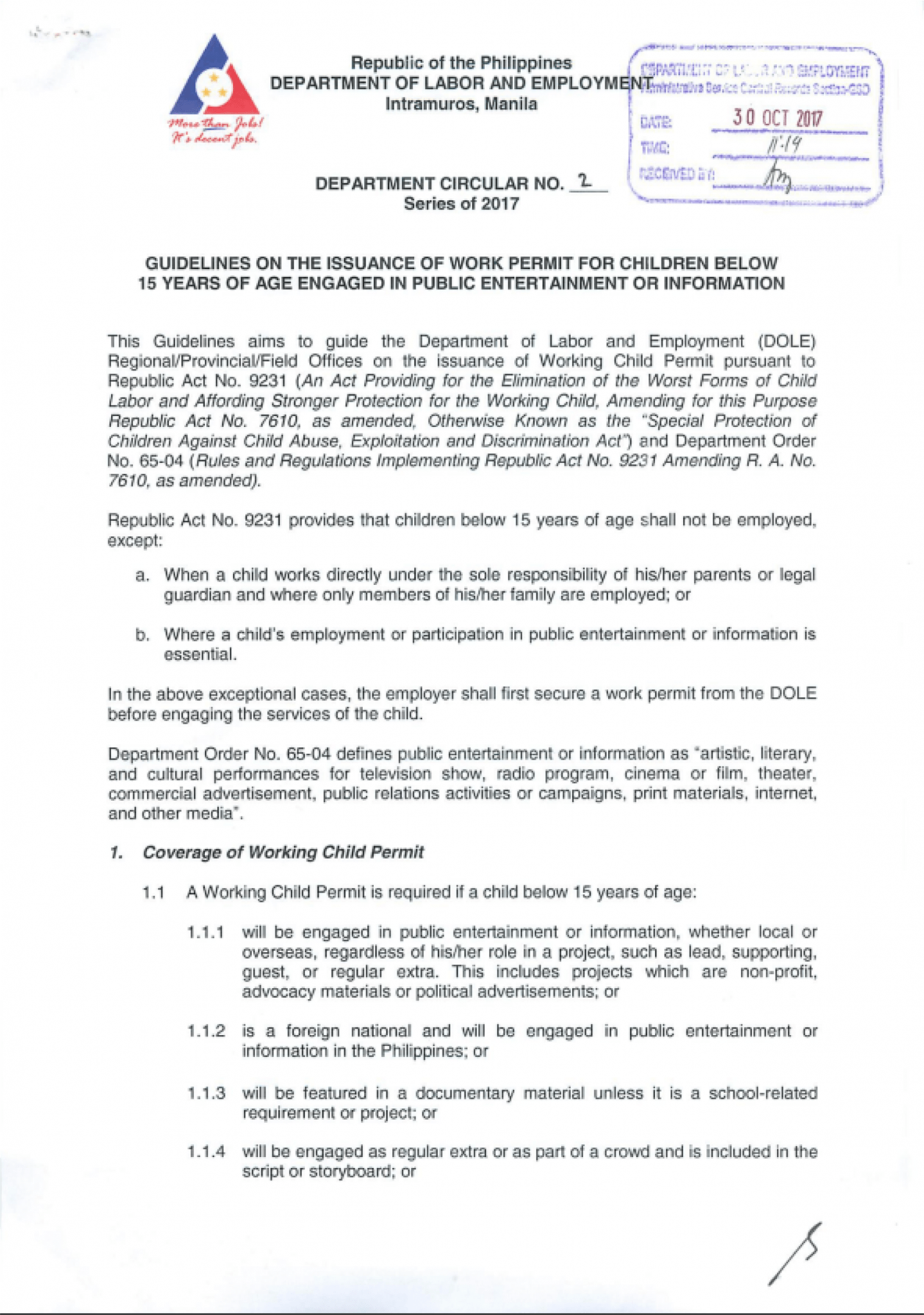 DOLE Issuances - Batang Malaya