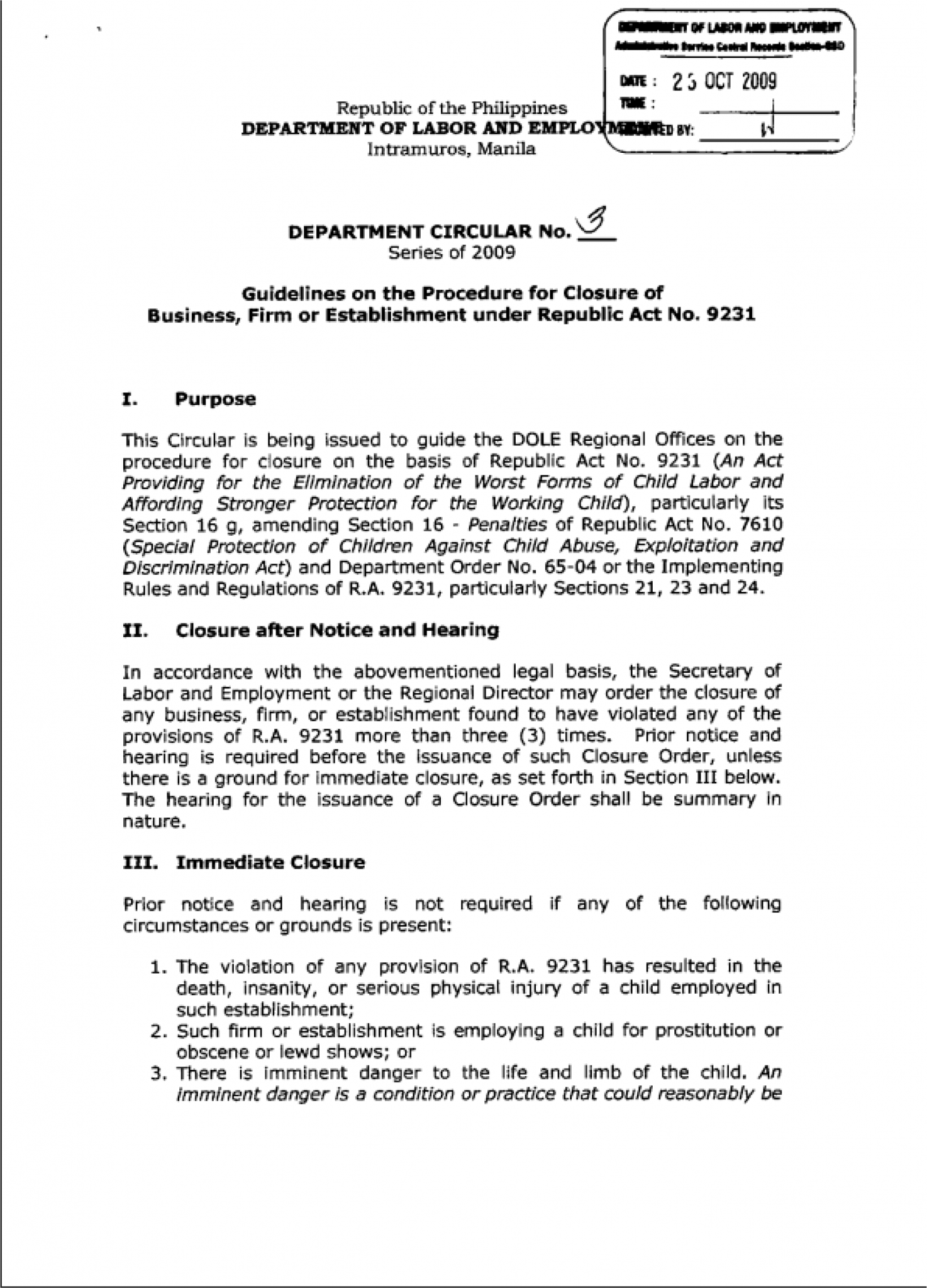 DOLE Issuances - Batang Malaya