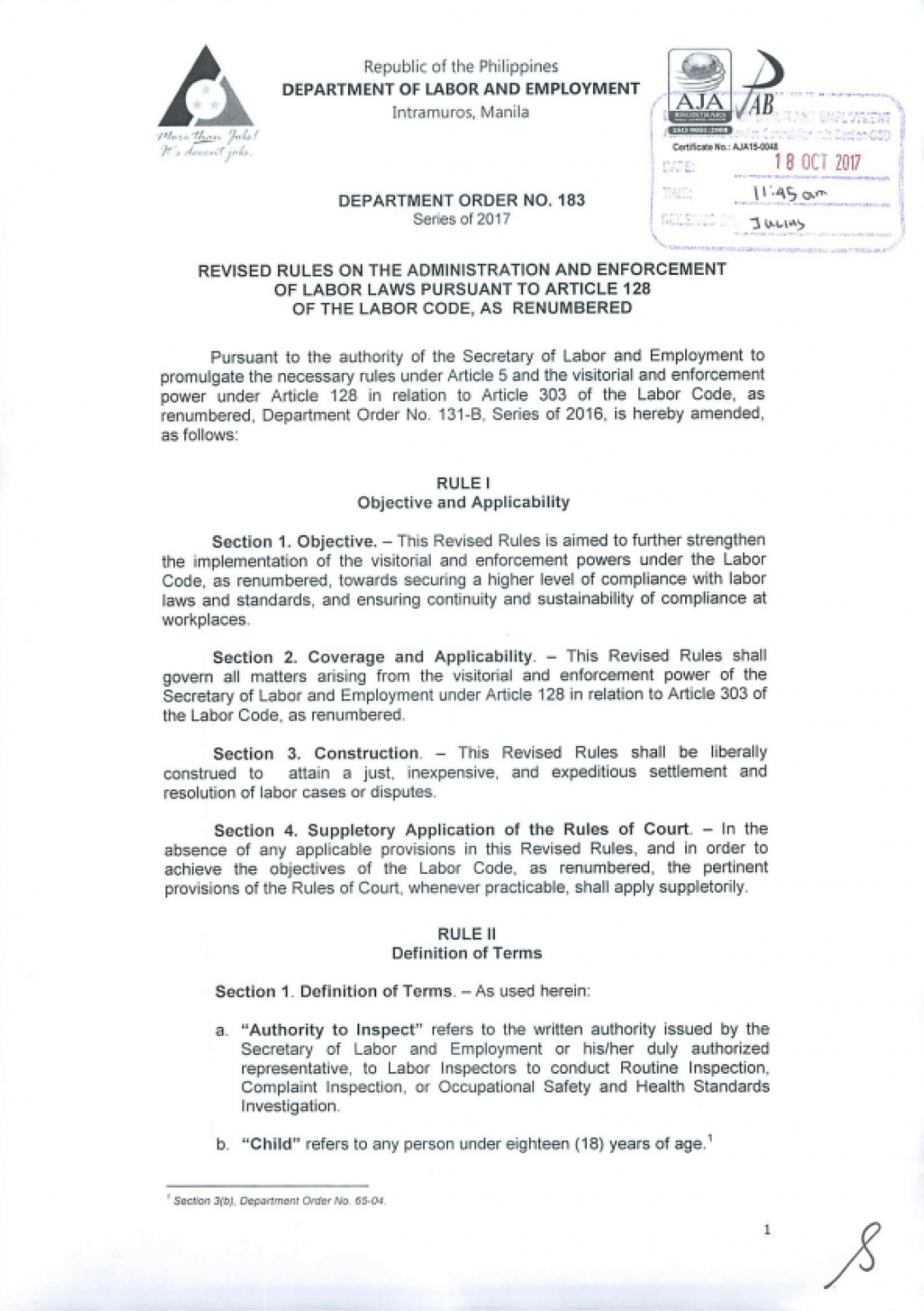 DOLE Issuances - Batang Malaya