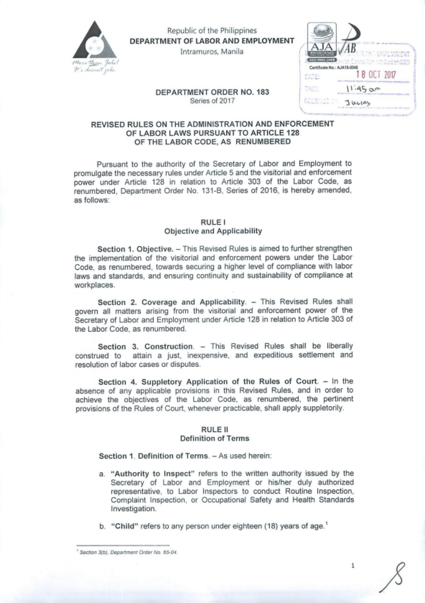 DOLE Issuances - Batang Malaya