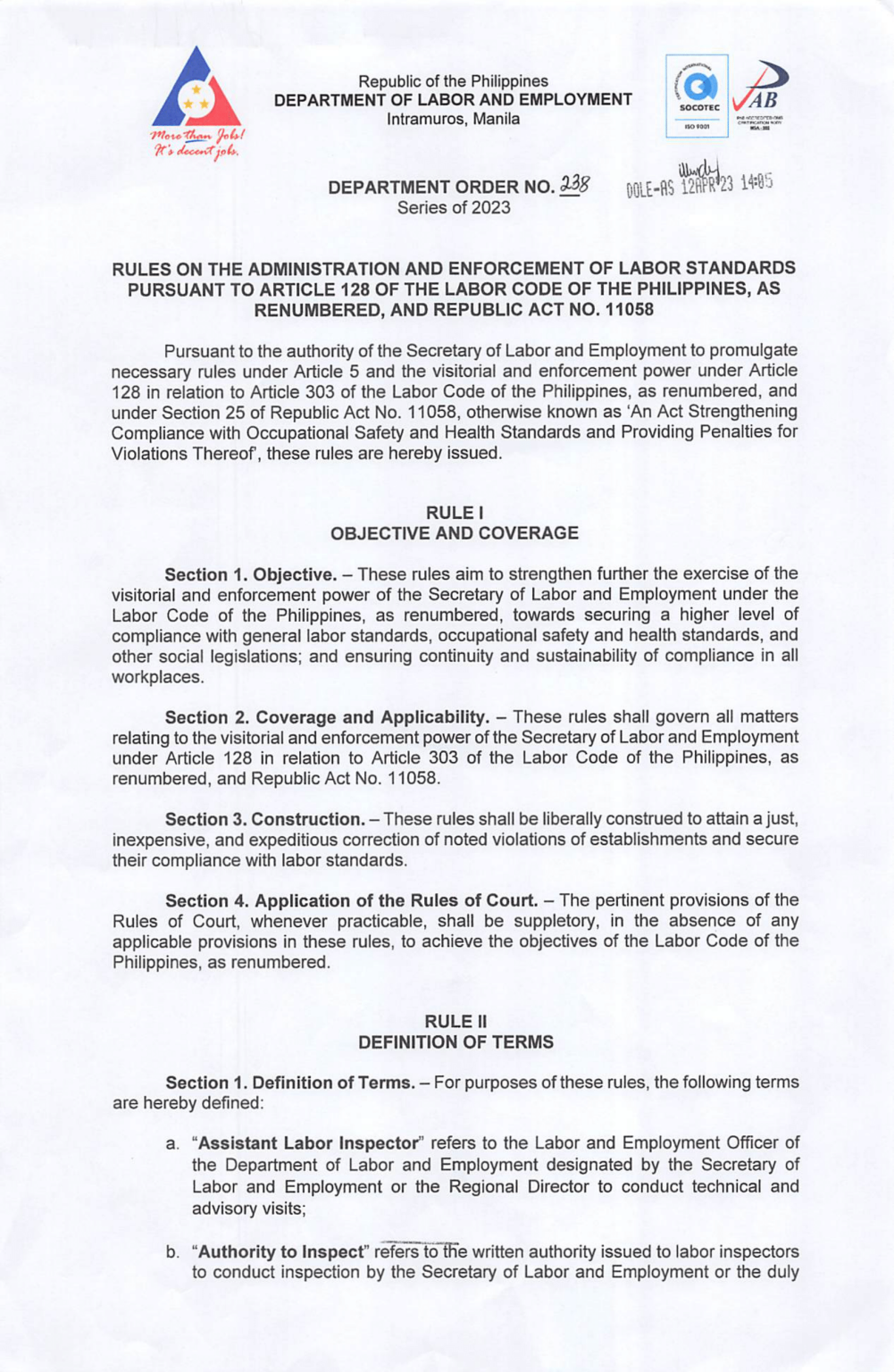 DOLE Issuances - Batang Malaya
